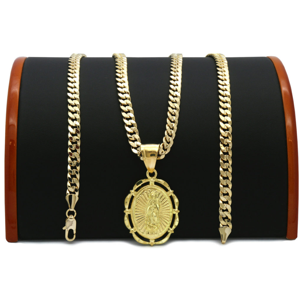 Nuestra Señora de Guadalupe Pendant With 24″ inch Cuban Chain – 44Four.Us