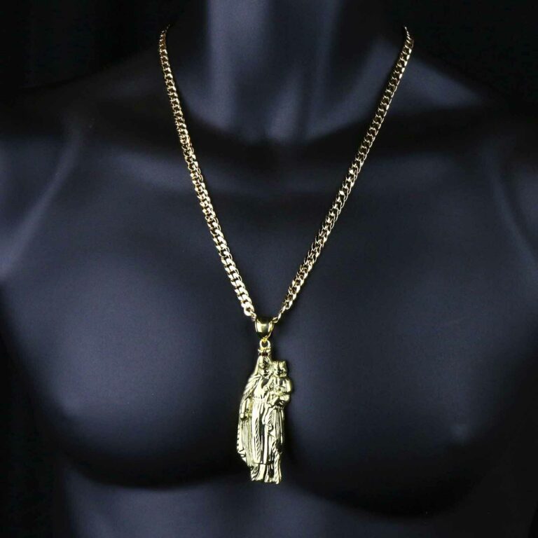Virgin Mary With Baby Jesus Pendant And Miami Cuban Chain