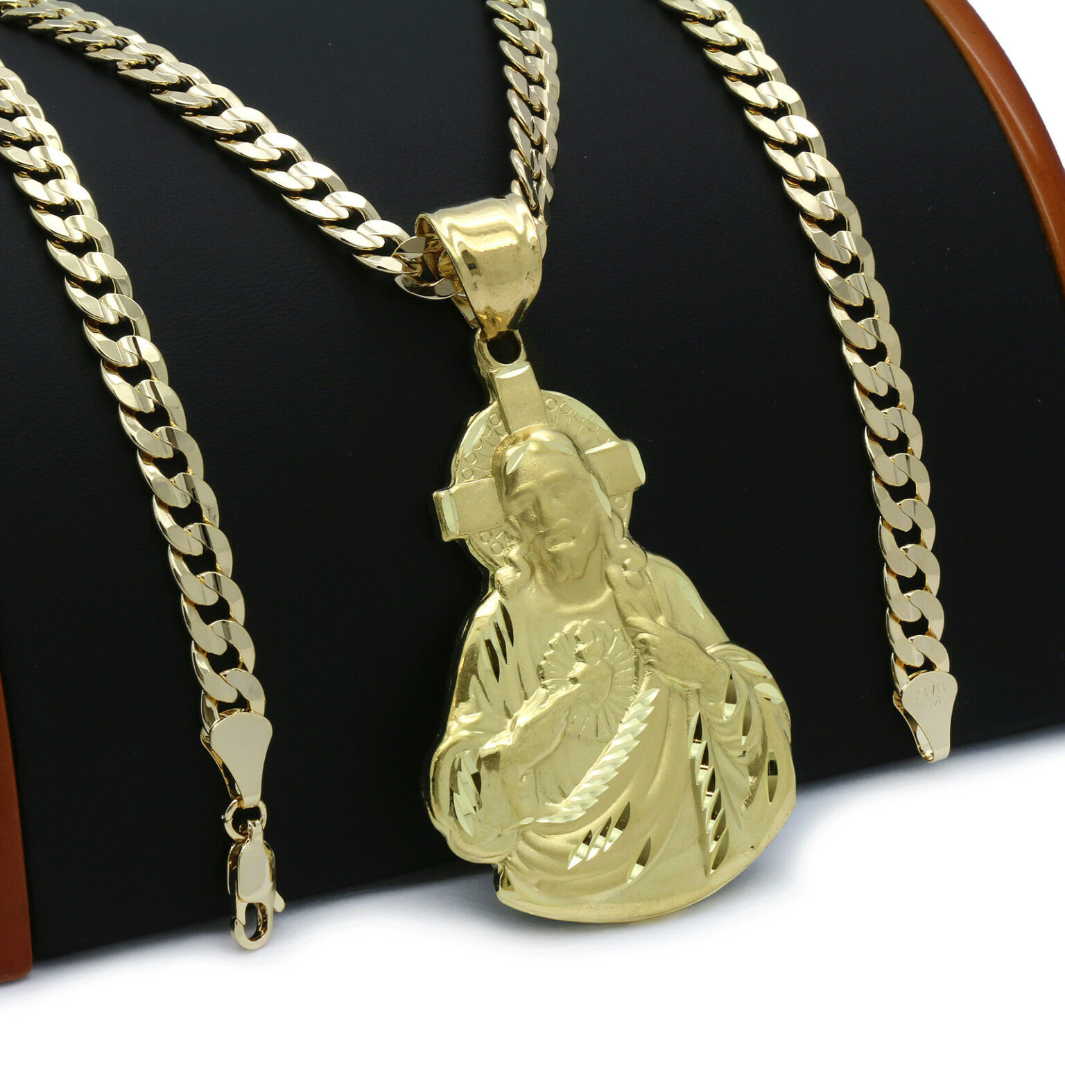 Big Jesus Face Pendant With 18" inch Italian Figaro Choker Chain ...