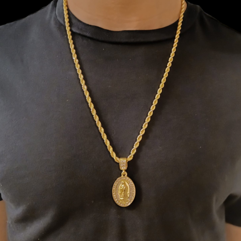 Small Virgin Mary Iced Out Charm With 24″ Twisted Rope Chain – Urban ...