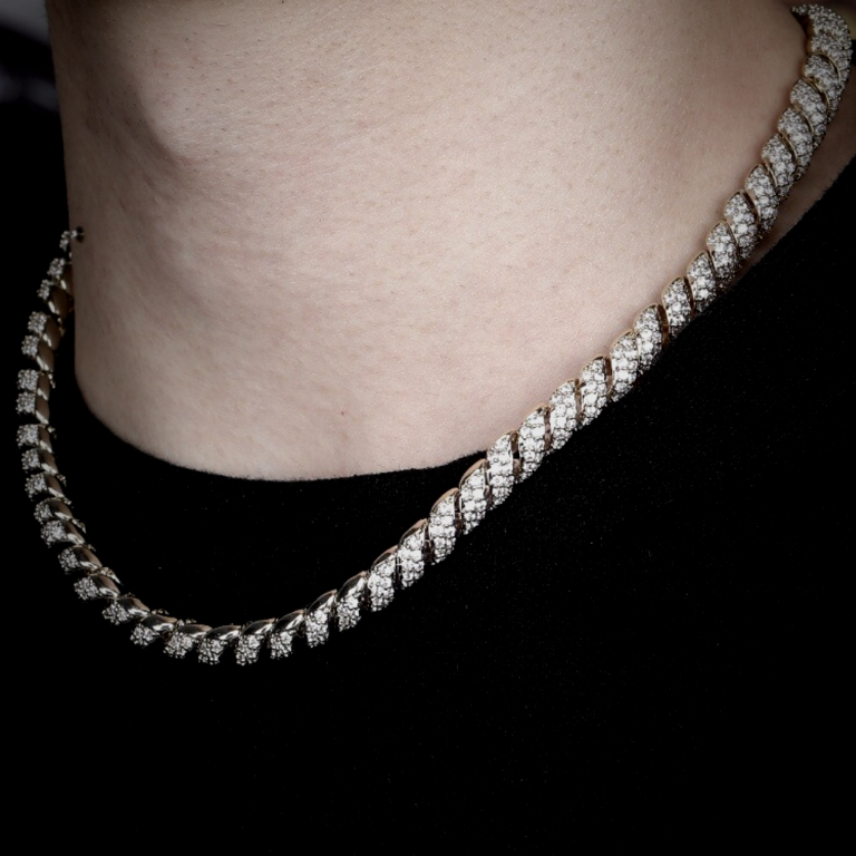 10mm Thick Columnar Buckle Twisted Chain Fully Iced Choker Necklace ...