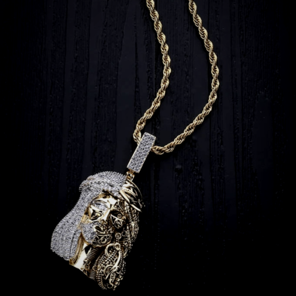 Round 3D Iced Last Supper Pendant with Rope Chain