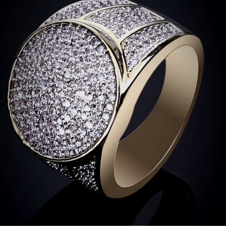 Men’s Fully Iced AAA+ Micro Pave Gold Trim Pinky Ring Sizes 7-11 ...