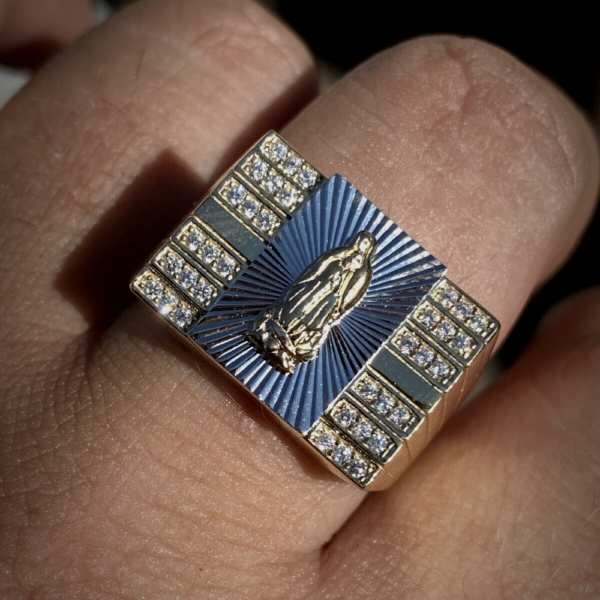 Men’s Two Tone Our Lady of Guadalupe Pinky Ring With 36 0.5ct Round-Cut ...