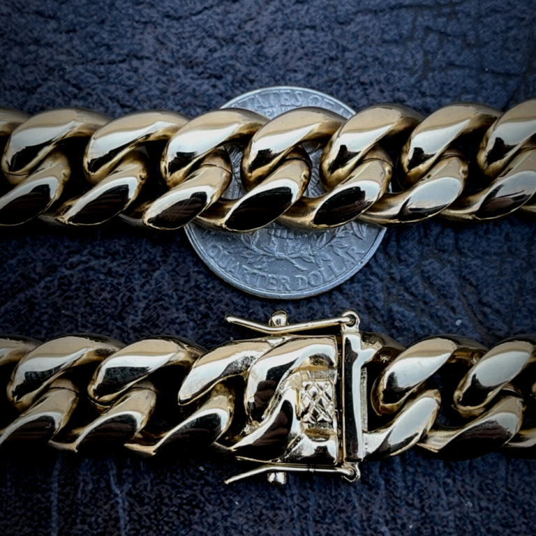14MM Thick Miami Cuban Link Chain 18k Gold Over 316L Stainless Steel 30 ...