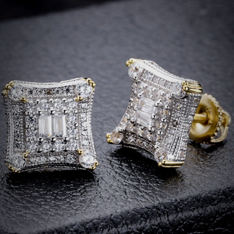 11MM Square Stones Stud Earring Unisex Screw Back Earrings - Urban ...