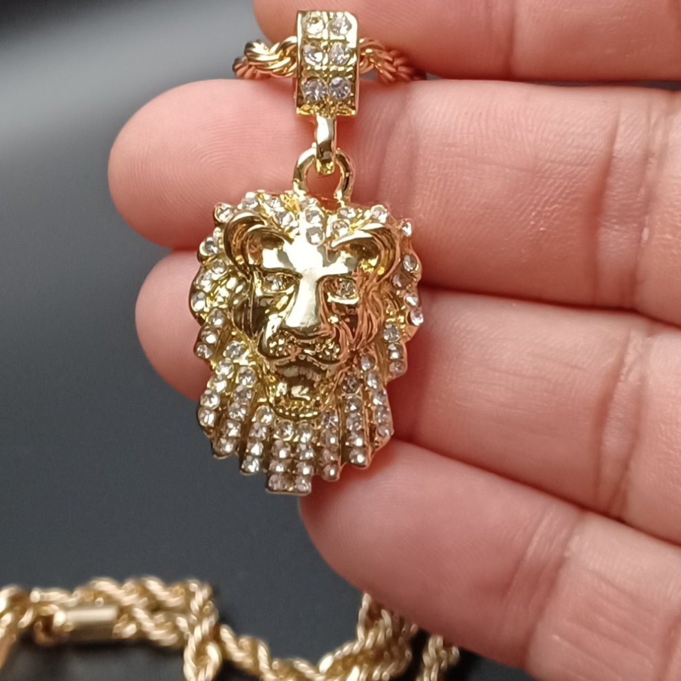 Fully Iced Lion Head Pendant with Italian Rope Chain – Urban Fashion ...