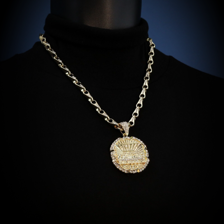 Round 3D Iced Last Supper Pendant with Rope Chain